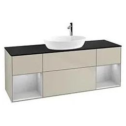 Villeroy & Boch Villeroy und Boch Finion Waschtischunterschrank G982GJHH 160cm, Abdeckplatte black matt, Emotion, Regale Light grey matt lacquer, Sand Matt Lacquer