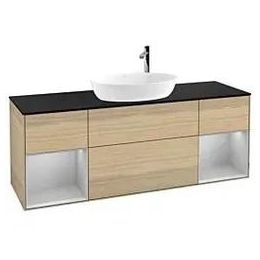 Villeroy & Boch Villeroy und Boch Finion Waschtischunterschrank G982GJPC 160cm, Abdeckplatte black matt, Emotion, Regale Light grey matt lacquer, Oak Veneer