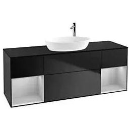 Villeroy & Boch Villeroy und Boch Finion Waschtischunterschrank G982GJPD 160cm, Abdeckplatte black matt, Emotion, Regale Light grey matt lacquer, Black matt lacquer