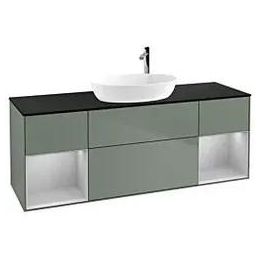 Villeroy & Boch Villeroy und Boch Finion Waschtischunterschrank G982GJGM 160cm, Abdeckplatte black matt, Emotion, Regale Light grey matt lacquer, Olive Matt Lacquer