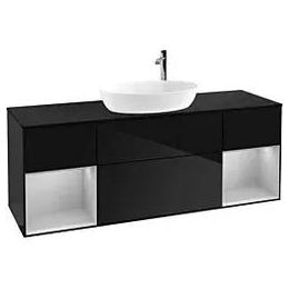 Villeroy & Boch Villeroy und Boch Finion Waschtischunterschrank G982GJPH 160cm, Abdeckplatte black matt, Emotion, Regale Light grey matt lacquer, Glossy Black Lacquer