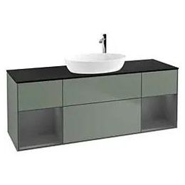 Villeroy & Boch Villeroy und Boch Finion Waschtischunterschrank G982GKGM 160cm, Abdeckplatte black matt, Emotion, Regale Anthracite matt lacquer, Olive Matt Lacquer