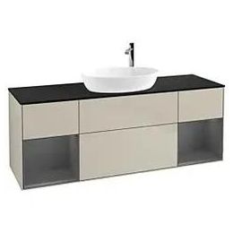 Villeroy & Boch Villeroy und Boch Finion Waschtischunterschrank G982GKHH 160cm, Abdeckplatte black matt, Emotion, Regale Anthracite matt lacquer, Sand Matt Lacquer