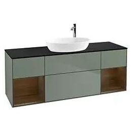 Villeroy & Boch Villeroy und Boch Finion Waschtischunterschrank G982GNGM 160cm, Abdeckplatte black matt, Emotion, Regale Walnut Veneer, Olive Matt Lacquer