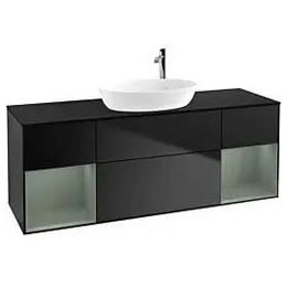 Villeroy & Boch Villeroy und Boch Finion Waschtischunterschrank G982GMPD 160cm, Abdeckplatte black matt, Emotion, Regale Olive matt lacquer, Black matt lacquer