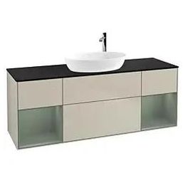 Villeroy & Boch Villeroy und Boch Finion Waschtischunterschrank G982GMHH 160cm, Abdeckplatte black matt, Emotion, Regale Olive matt lacquer, Sand Matt Lacquer