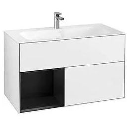 Villeroy & Boch Villeroy und Boch Finion Waschtischunterschrank G030PDGF 99,6x59,1cm, Wandbeleuchtung, Regal links Black matt lacquer, Glossy white lacquer