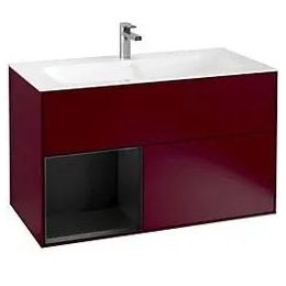 Villeroy & Boch Villeroy und Boch Finion Waschtischunterschrank G030PDHB 99,6x59,1cm, Wandbeleuchtung, Regal links Black matt lacquer, Peony Matt