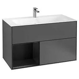 Villeroy & Boch Villeroy und Boch Finion Waschtischunterschrank G030PDGK 99,6x59,1cm, Wandbeleuchtung, Regal links Black matt lacquer, Anthracite matt