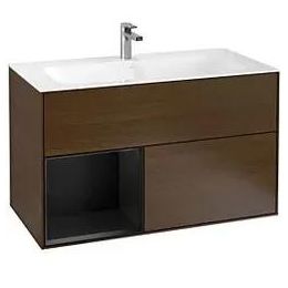 Villeroy & Boch Villeroy und Boch Finion Waschtischunterschrank G030PDGN 99,6x59,1cm, Wandbeleuchtung, Regal links Black matt lacquer, Walnut veneer