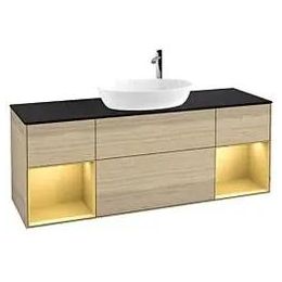 Villeroy & Boch Villeroy und Boch Finion Waschtischunterschrank G982HFPC 160cm, Abdeckplatte black matt, Emotion, Regale Gold matt lacquer, Oak Veneer