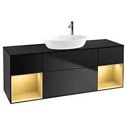 Villeroy & Boch Villeroy und Boch Finion Waschtischunterschrank G982HFPD 160cm, Abdeckplatte black matt, Emotion, Regale Gold matt lacquer, Black matt lacquer