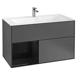 Villeroy & Boch Villeroy und Boch Finion Waschtischunterschrank G030PHGK 99,6x59,1cm, Wandbeleuchtung, Regal links Glossy Black Lacquer, Anthracite matt