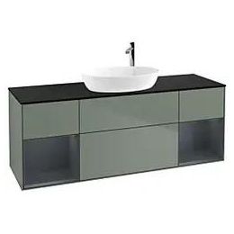 Villeroy & Boch Villeroy und Boch Finion Waschtischunterschrank G982HGGM 160cm, Abdeckplatte black matt, Emotion, Regale Midnight matt lacquer, Olive Matt Lacquer