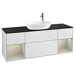 Villeroy & Boch Villeroy und Boch Finion Waschtischunterschrank G982HHMT 160cm, Abdeckplatte black matt, Emotion, Regale sand matt lacquer, White matt lacquer