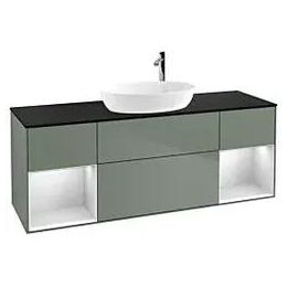 Villeroy & Boch Villeroy und Boch Finion Waschtischunterschrank G982MTGM 160cm, Abdeckplatte black matt, Emotion, Regale White matt lacquer, Olive Matt Lacquer