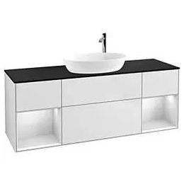 Villeroy & Boch Villeroy und Boch Finion Waschtischunterschrank G982MTMT 160cm, Abdeckplatte black matt, Emotion, Regale White matt lacquer, White matt lacquer