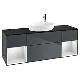 Villeroy & Boch Villeroy und Boch Finion Waschtischunterschrank G982MTHG 160cm, Abdeckplatte black matt, Emotion, Regale White matt lacquer, Midnight Blue Matt Lacquer