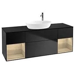 Villeroy & Boch Villeroy und Boch Finion Waschtischunterschrank G982PCPD 160cm, Abdeckplatte black matt, Emotion, Regale Oak Veneer, Black matt lacquer