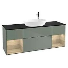 Villeroy & Boch Villeroy und Boch Finion Waschtischunterschrank G982PCGM 160cm, Abdeckplatte black matt, Emotion, Regale Oak Veneer, Olive Matt Lacquer