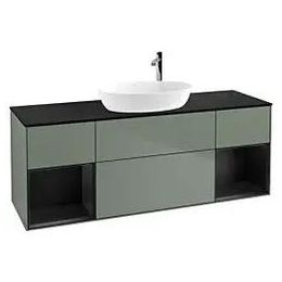 Villeroy & Boch Villeroy und Boch Finion Waschtischunterschrank G982PDGM 160cm, Abdeckplatte black matt, Emotion, Regale Black matt lacquer, Olive Matt Lacquer