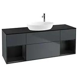 Villeroy & Boch Villeroy und Boch Finion Waschtischunterschrank G982PDHG 160cm, Abdeckplatte black matt, Emotion, Regale Black matt lacquer, Midnight Blue Matt Lacquer