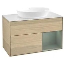 Villeroy & Boch Villeroy und Boch Finion Waschtischunterschrank GA21GMPC 100cm, Abdeckplatte white matt, Emotion, Regale Olive matt lacquer, Oak Veneer