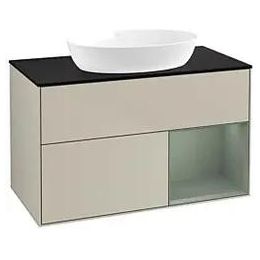 Villeroy & Boch Villeroy und Boch Finion Waschtischunterschrank GA22GMHH 100cm, Abdeckplatte black matt, Emotion, Regale Olive matt lacquer, Sand Matt Lacquer