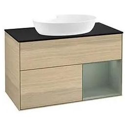 Villeroy & Boch Villeroy und Boch Finion Waschtischunterschrank GA22GMPC 100cm, Abdeckplatte black matt, Emotion, Regale Olive matt lacquer, Oak Veneer