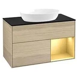 Villeroy & Boch Villeroy und Boch Finion Waschtischunterschrank GA22HFPC 100cm, Abdeckplatte black matt, Emotion, Regale Gold matt lacquer, Oak Veneer