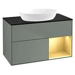 Villeroy & Boch Villeroy und Boch Finion Waschtischunterschrank GA22HFGM 100cm, Abdeckplatte black matt, Emotion, Regale Gold matt lacquer, Olive Matt Lacquer