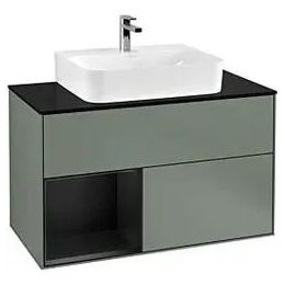 Villeroy & Boch Villeroy und Boch Finion Waschtischunterschrank G112PDGM 100cm, Abdeckplatte black matt, Emotion, Regal links Black matt lacquer, Olive Matt Lacquer