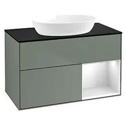 Villeroy & Boch Villeroy und Boch Finion Waschtischunterschrank GA22MTGM 100cm, Abdeckplatte black matt, Emotion, Regale White matt lacquer, Olive Matt Lacquer