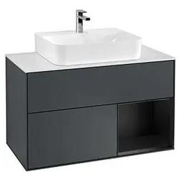 Villeroy & Boch Villeroy und Boch Finion Waschtischunterschrank G121PDHG 100cm, Abdeckplatte white matt, Emotion, Regal rechts Black matt lacquer, Midnight Blue Matt Lacquer