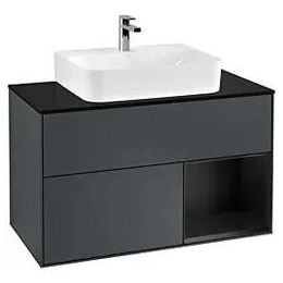 Villeroy & Boch Villeroy und Boch Finion Waschtischunterschrank G122PDHG 100cm, Abdeckplatte black matt, Emotion, Regal rechts Black matt lacquer, Midnight Blue Matt Lacquer