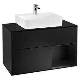 Villeroy & Boch Villeroy und Boch Finion Waschtischunterschrank G122PDPD 100cm, Abdeckplatte black matt, Emotion, Regal rechts Black matt lacquer, Black matt lacquer