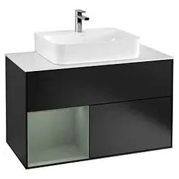 Villeroy & Boch Villeroy und Boch Finion Waschtischunterschrank F111GMPD 100cm, Abdeckplatte black matt, Regal links Olive Matt Lacquer, Black matt lacquer