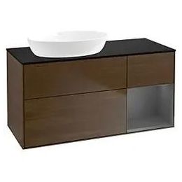 Villeroy & Boch Villeroy und Boch Finion Waschtischunterschrank GA52GKGN 120cm, Abdeckplatte black matt, Emotion, Regale Anthracite matt lacquer, Walnut veneer