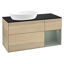 Villeroy & Boch Villeroy und Boch Finion Waschtischunterschrank GA52GMPC 120cm, Abdeckplatte black matt, Emotion, Regale Olive matt lacquer, Oak Veneer