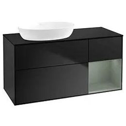 Villeroy & Boch Villeroy und Boch Finion Waschtischunterschrank GA52GMPD 120cm, Abdeckplatte black matt, Emotion, Regale Olive matt lacquer, Black matt lacquer