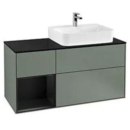 Villeroy & Boch Villeroy und Boch Finion Waschtischunterschrank G142PDGM 120cm, Abdeckplatte black matt, Emotion, Regal links Black matt lacquer, Olive Matt Lacquer