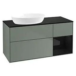 Villeroy & Boch Villeroy und Boch Finion Waschtischunterschrank GA52PHGM 120cm, Abdeckplatte black matt, Emotion, Regale Glossy black lacquer, Olive Matt Lacquer