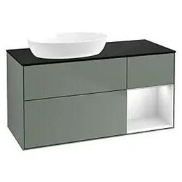 Villeroy & Boch Villeroy und Boch Finion Waschtischunterschrank GA52MTGM 120cm, Abdeckplatte black matt, Emotion, Regale White matt lacquer, Olive Matt Lacquer