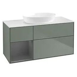 Villeroy & Boch Villeroy und Boch Finion Waschtischunterschrank GA61GKGM 120cm, Abdeckplatte white matt, Emotion, Regale Anthracite matt lacquer, Olive Matt Lacquer