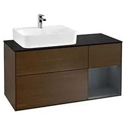 Villeroy & Boch Villeroy und Boch Finion Waschtischunterschrank G152HGGN 120cm, Abdeckplatte black matt, Emotion, Regal links Midnight Blue Matt Lacquer, Walnut veneer