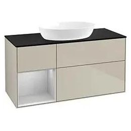 Villeroy & Boch Villeroy und Boch Finion Waschtischunterschrank GA62GJHH 120cm, Abdeckplatte black matt, Emotion, Regale Light grey matt lacquer, Sand Matt Lacquer