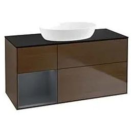 Villeroy & Boch Villeroy und Boch Finion Waschtischunterschrank GA62HGGN 120cm, Abdeckplatte black matt, Emotion, Regale Midnight matt lacquer, Walnut veneer