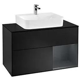 Villeroy & Boch Villeroy und Boch Finion Waschtischunterschrank F122HGPD 100cm, Abdeckplatte black matt, Regal rechts Midnight Blue Matt Lacquer, Black matt lacquer