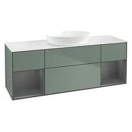 Villeroy & Boch Villeroy und Boch Finion Waschtischunterschrank GD01GKGM 120cm, Abdeckplatte white matt, Emotion, Regale Anthracite matt lacquer, Olive Matt Lacquer