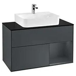 Villeroy & Boch Villeroy und Boch Finion Waschtischunterschrank F122HGHG 100cm, Abdeckplatte black matt, Regal rechts Midnight Blue Matt Lacquer, Midnight Blue Matt Lacquer